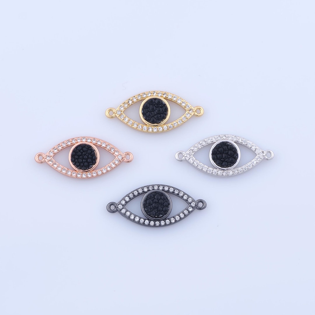 18K Gold Filled Evil Eye Connector, Micro Pavé CZ Devil Eye Connector ...