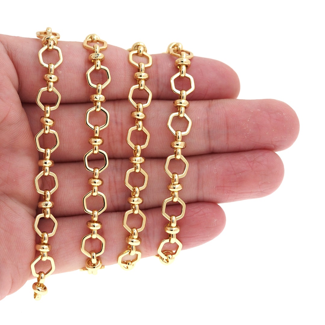 18K Gold Filled Hexagon Chain, Fashion Chain, Semi-finished Chain, DIY ...