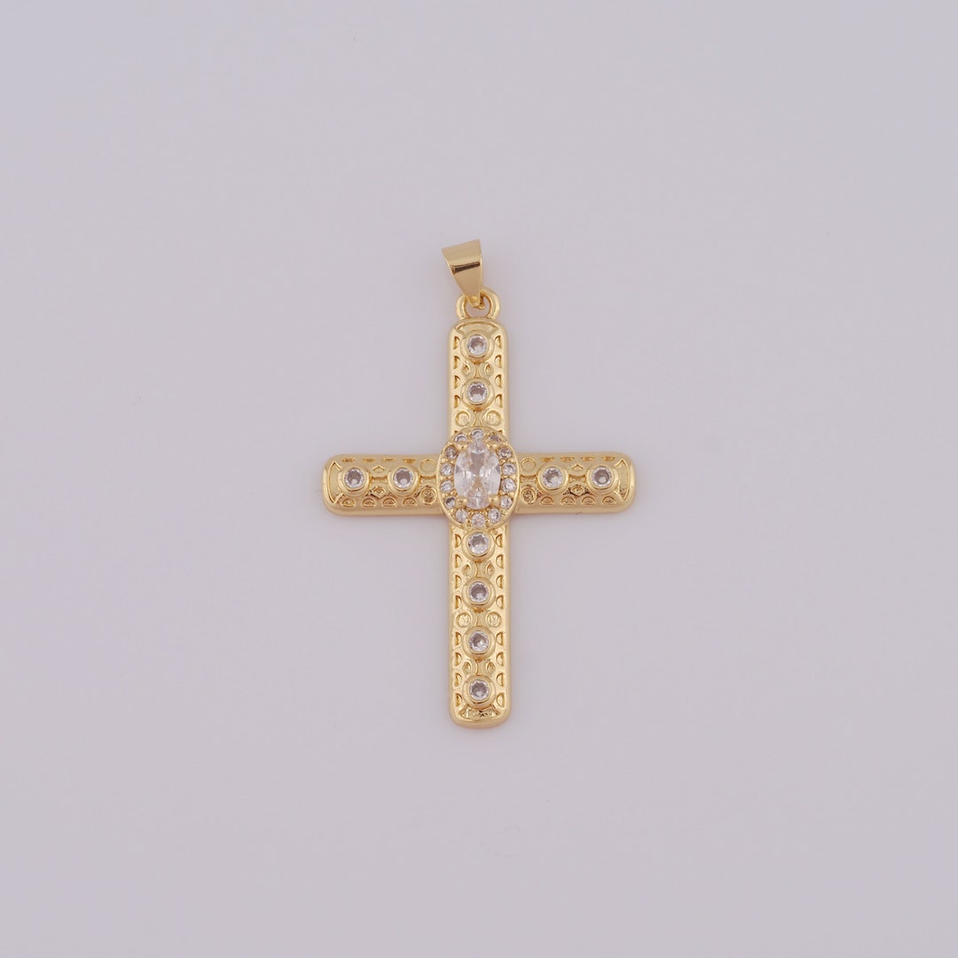 18K Gold Filled Cross Pendant, Micropavé CZ Religious Charms, Christian ...
