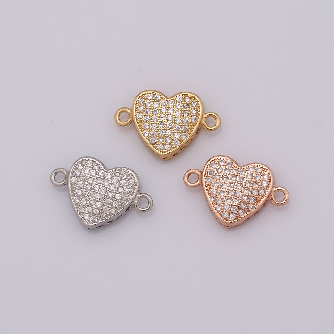 18K Gold Filled Heart Connector, Micro Pave CZ Love Connector for ...