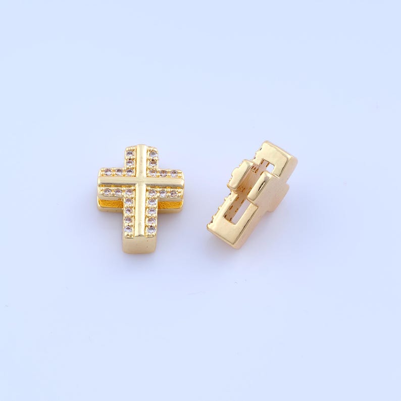18K Gold Filled Cross Beads,micro Pavé CZ Tube Beads,diy Jewelry Making ...