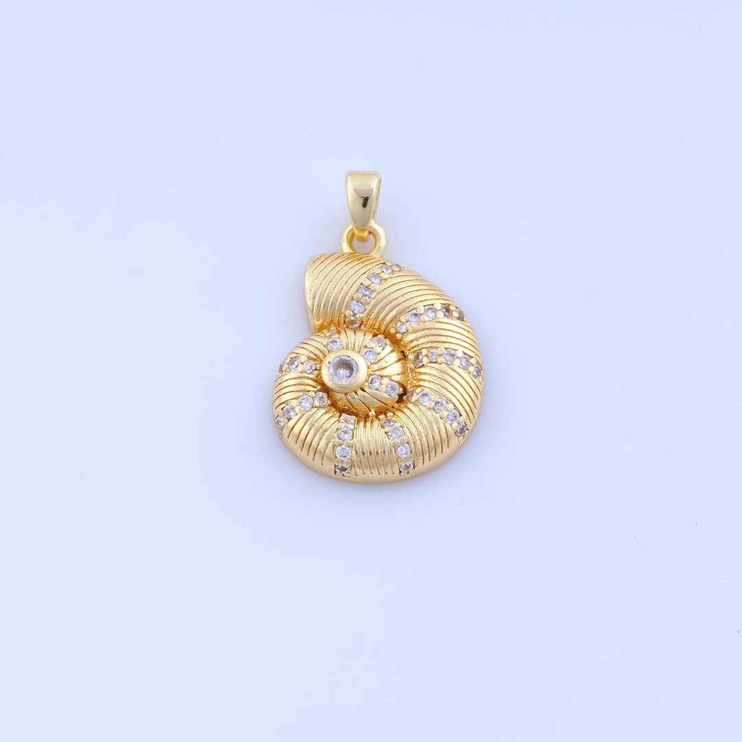 18K Gold Filled Snail Shell Pendant,micro Pavé CZ Snail Shell Charms ...
