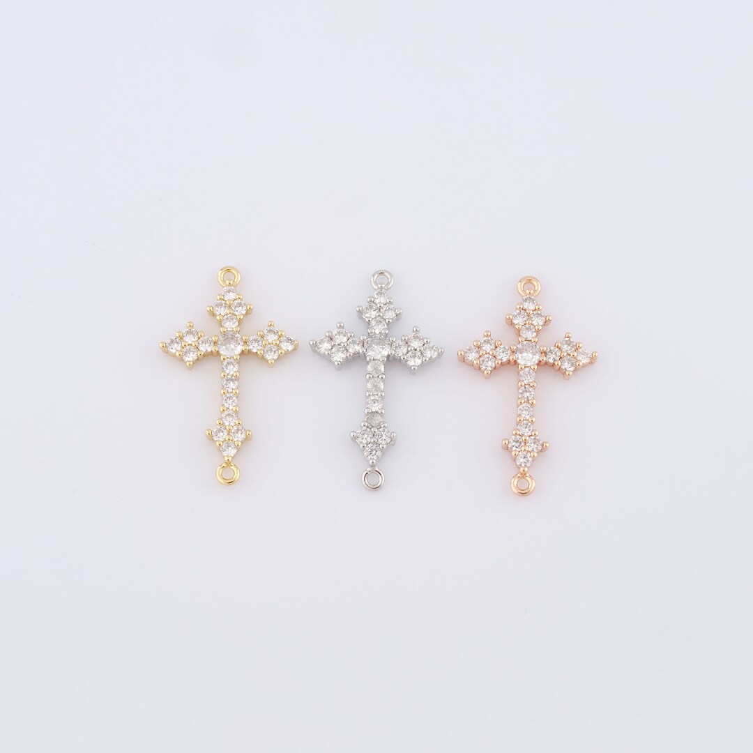 18K Gold Filled Cross Connector, Micro Pave CZ Religious Connector ...