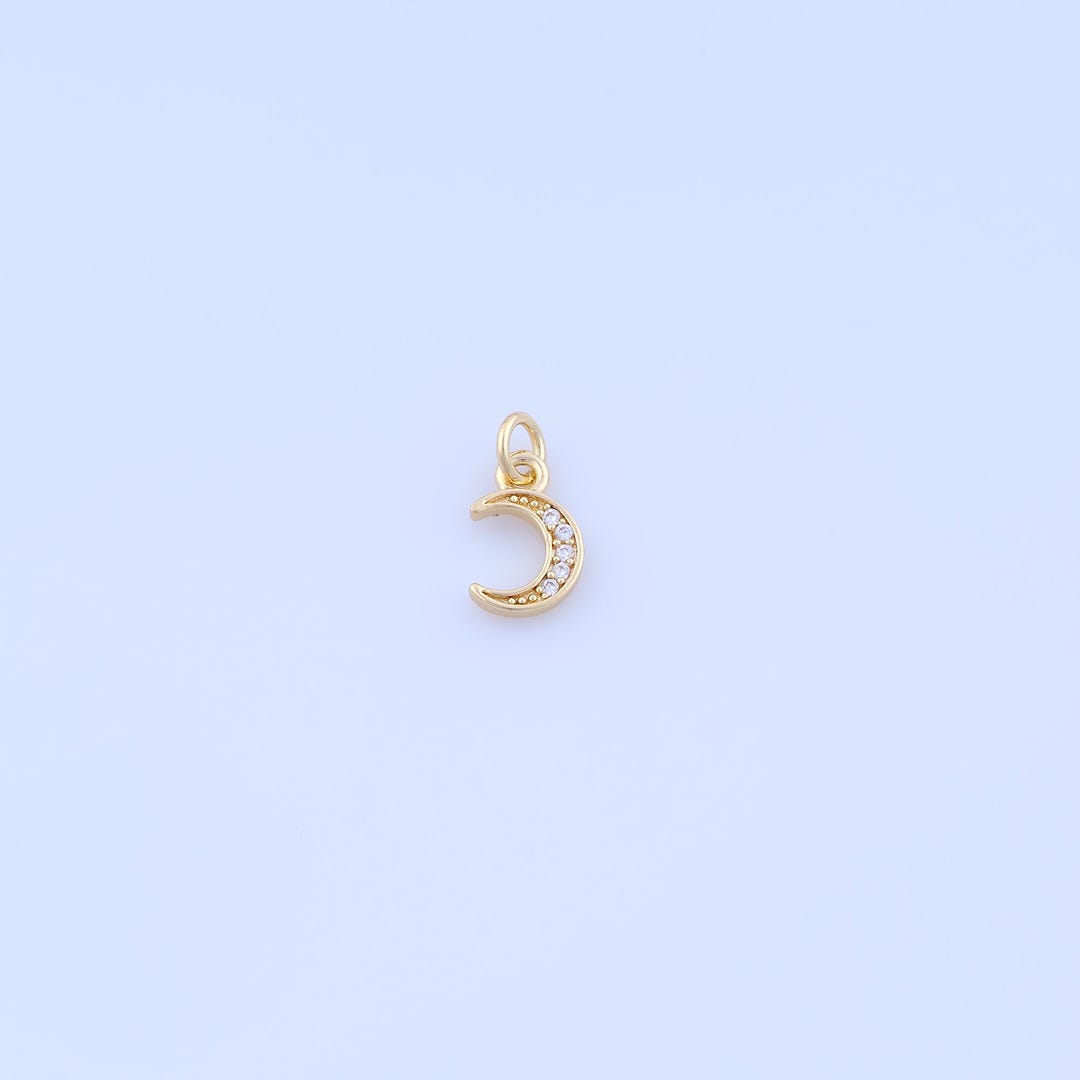 5 Pcs 18K Gold Filled Crescent Moon Pendant,micro Pavé CZ Celestial ...