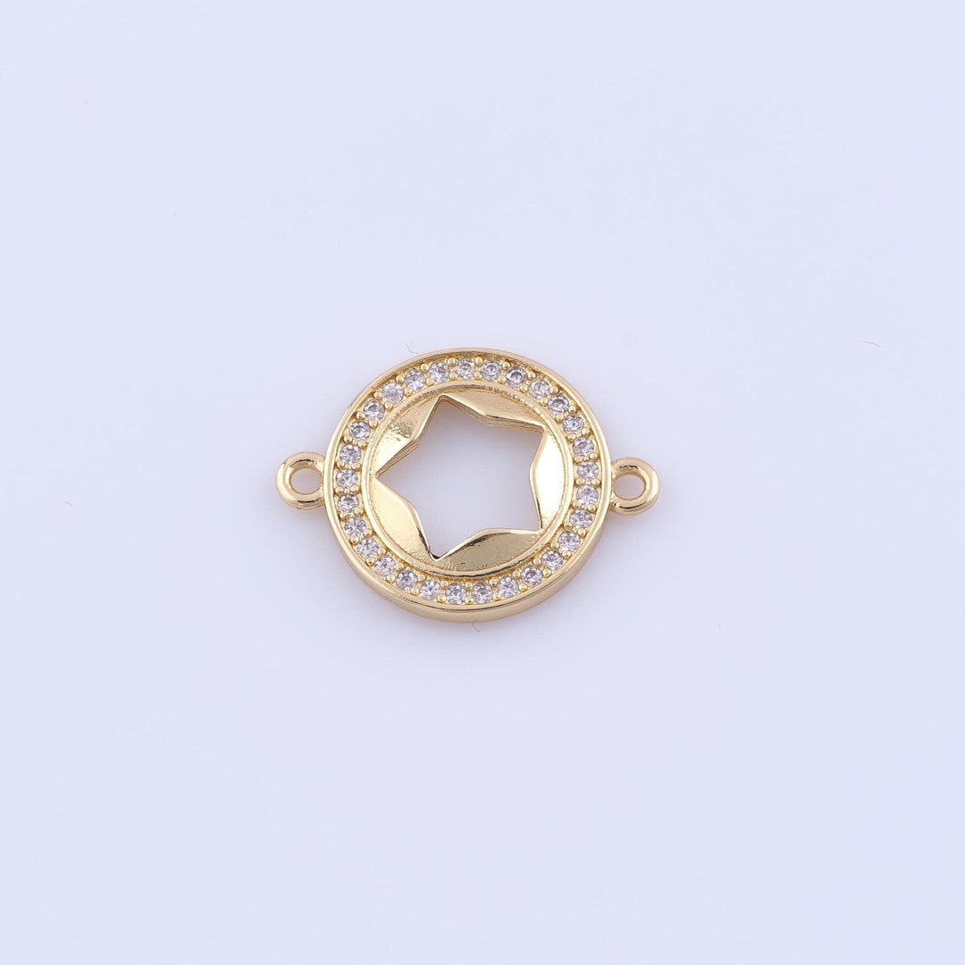 18K Gold Filled Round Connectors, Micro Pavé CZ Star Connectors, DIY ...