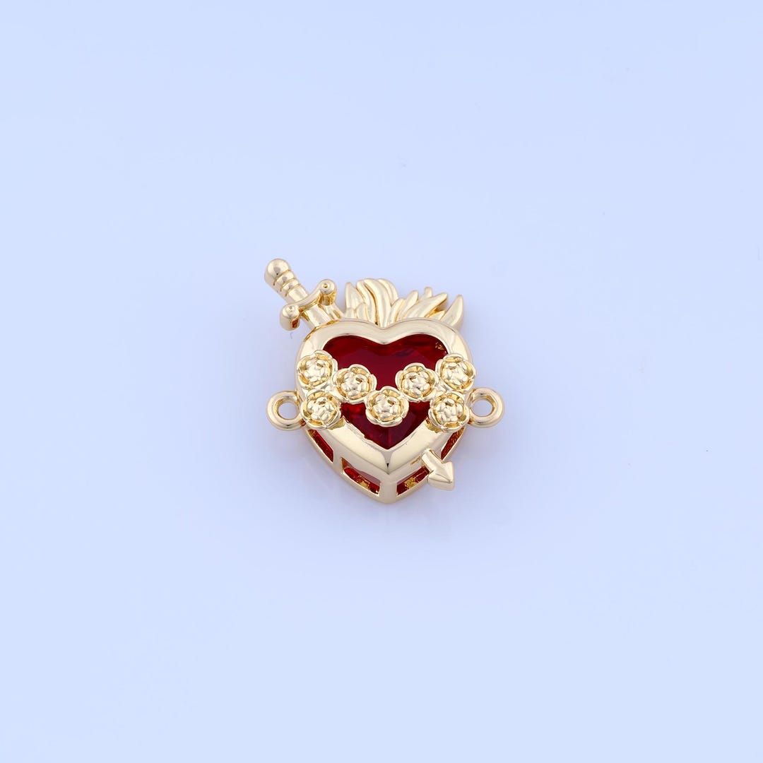 18K Gold Filled Heart Connector,cz Flower Connector, DIY Jewelry Making ...