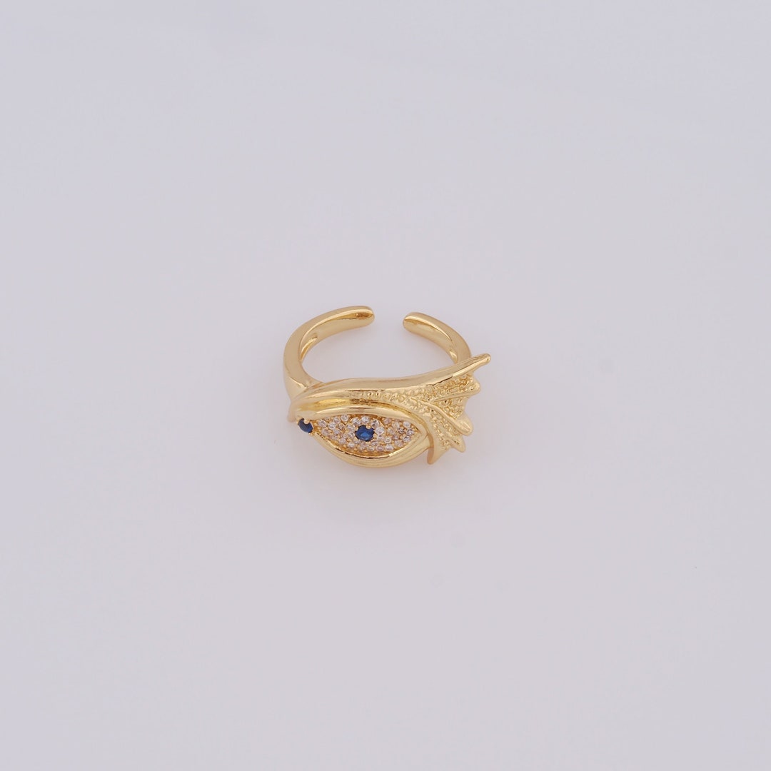18K Gold Filled Open End Ring, Micro Pavé CZ Devil's Eye Ring, Fashion ...