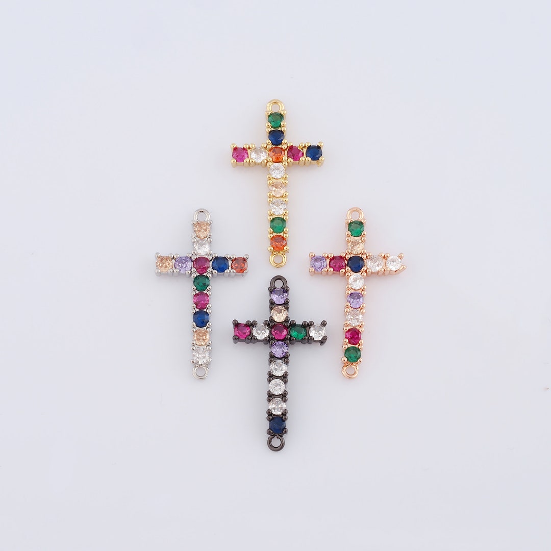 18K Gold Filled Cross Connector, Micro Pave CZ Religious Connector ...
