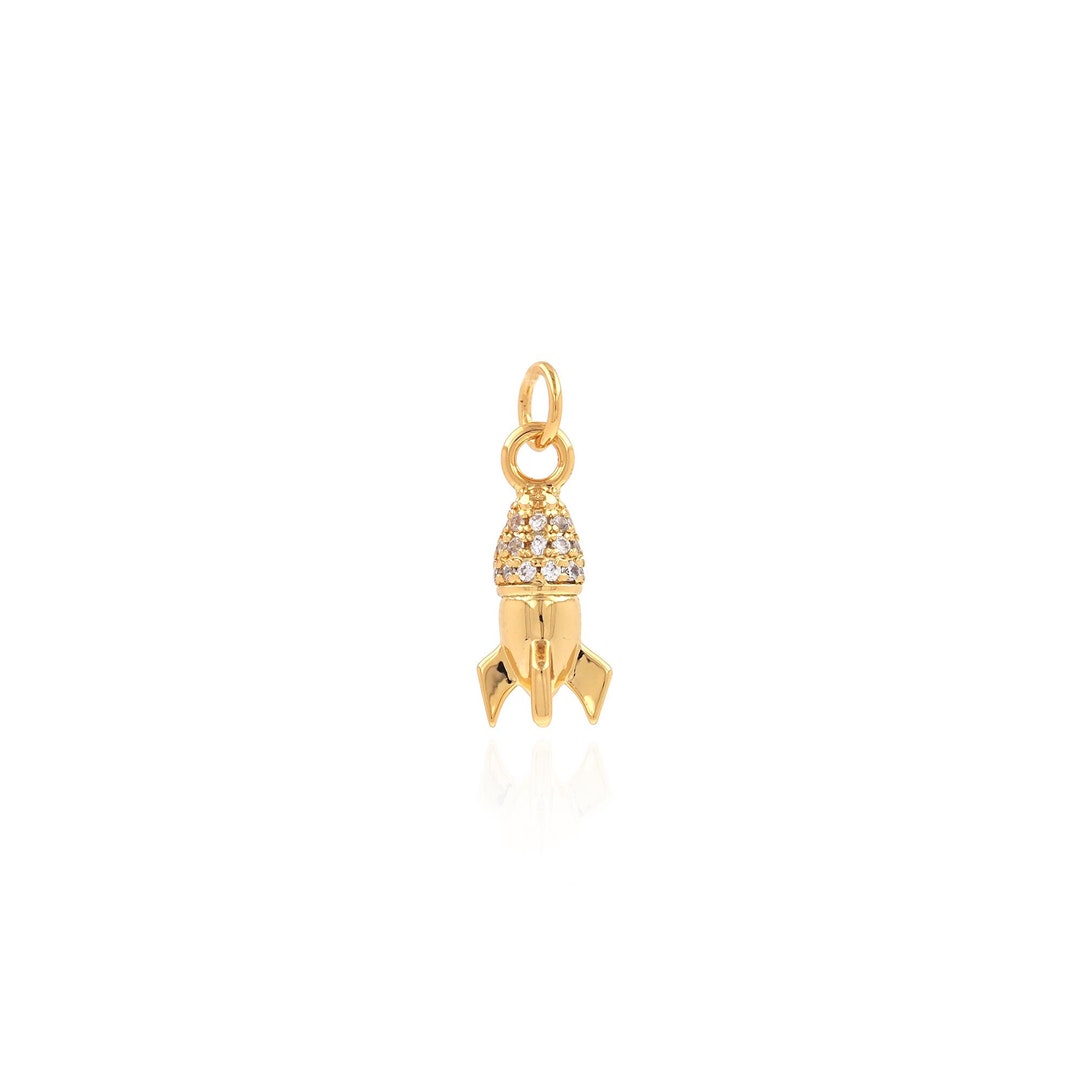 18K Gold Filled Rocket Pendant, Micropavé CZ Rocket Charm, Space Charm ...