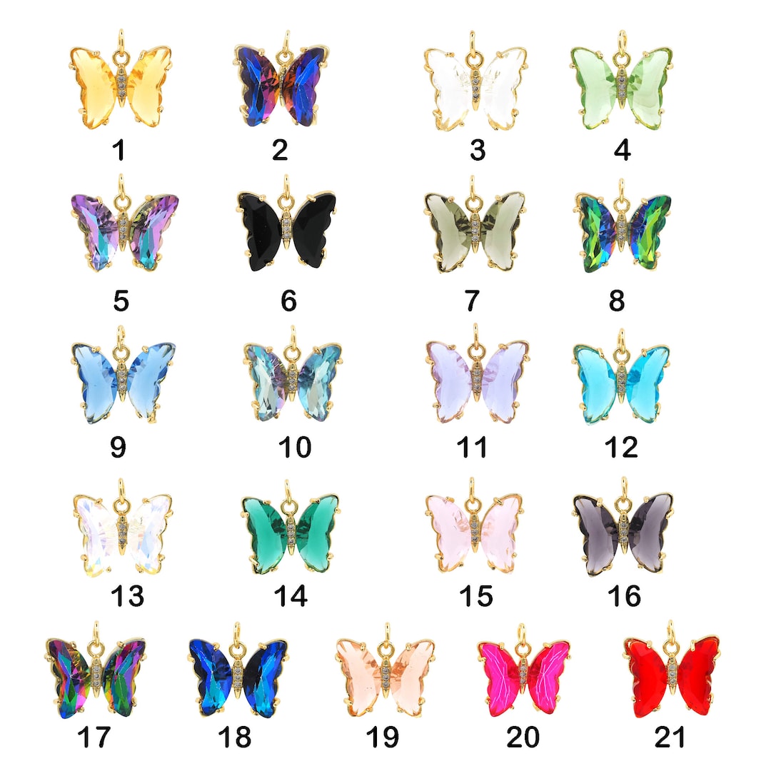 18K Gold Filling Glass Butterfly Charm Fashion Romantic Colorful ...