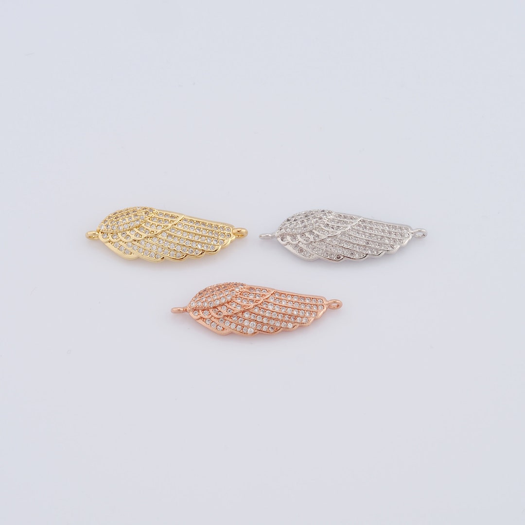 18K Gold Filled Wing Connector, Micro Pavé CZ Flight Connector, DIY ...