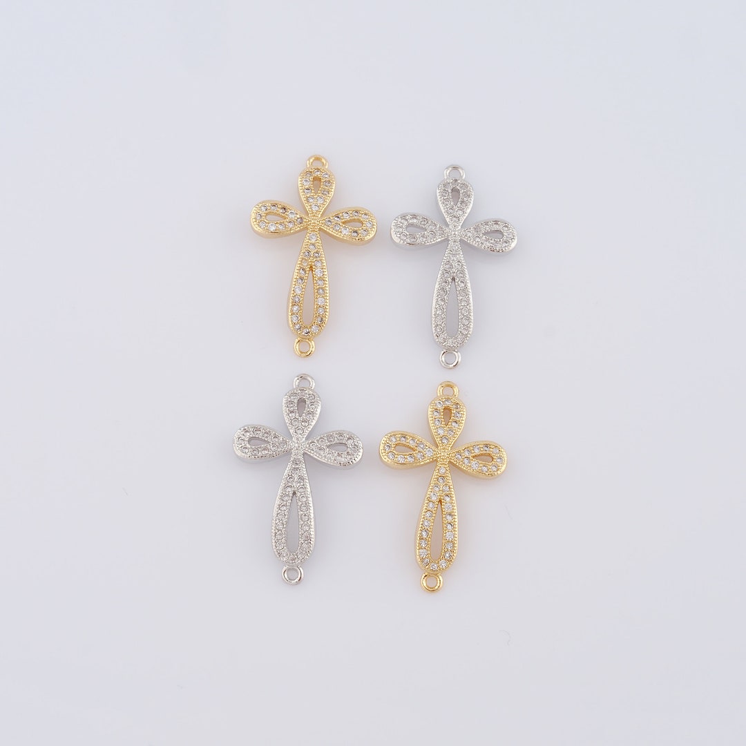 18K Gold Filled Cross Connector, Micro Pave CZ Religious Connector ...