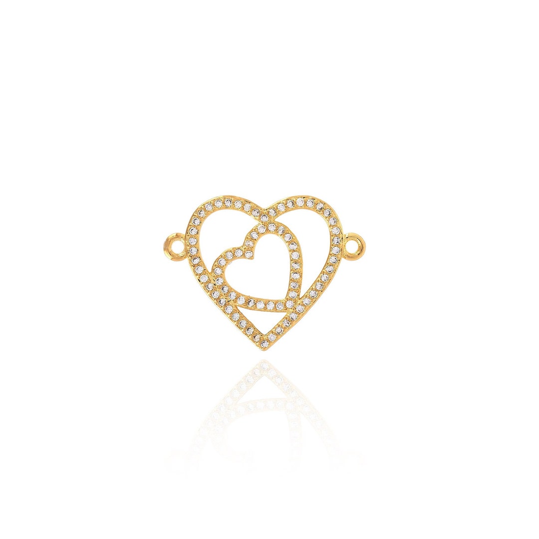 18K Gold Filled Dual Heart Connectors, Micropavé CZ Love Connectors ...