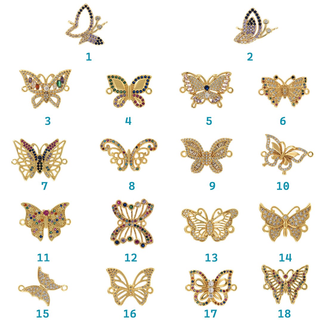 Butterfly Connector, Micropavé CZ Insect Connector, 18K Gold Stuffed ...