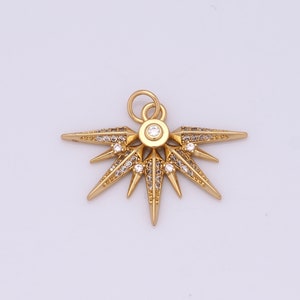 18K Gold Filled Starburst Pendant, Micro Pave CZ Celestial Charms, DIY ...