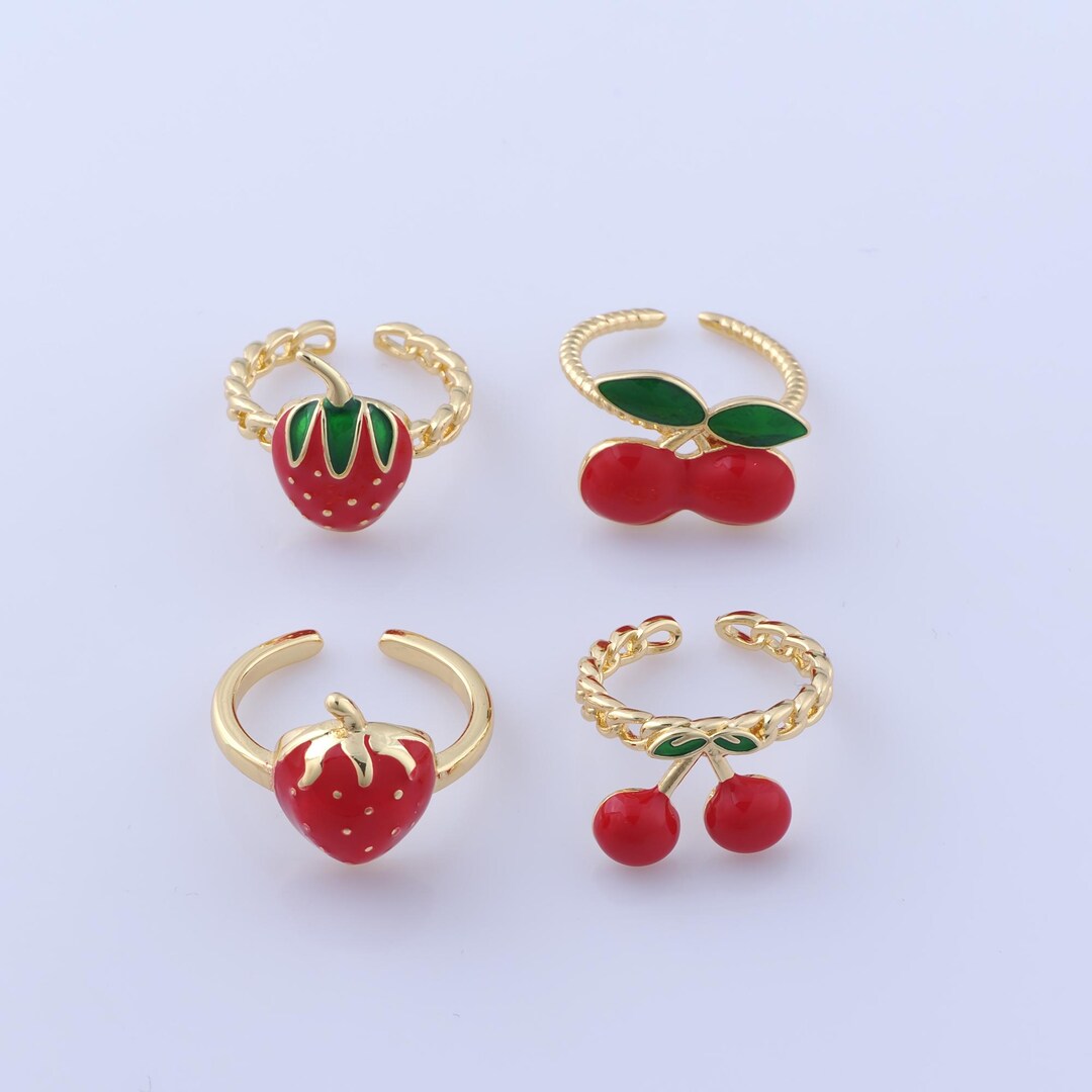 18K Gold Filled Open End Ring, Gold Strawberry Ring, Cherry Ring ...