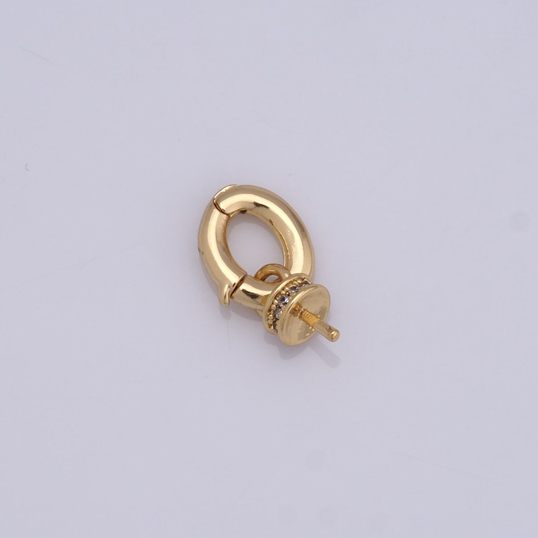 18K Gold Filled Pearl Bead Cap, Micro Pavé CZ Spring Clasp Bead Cap,diy ...