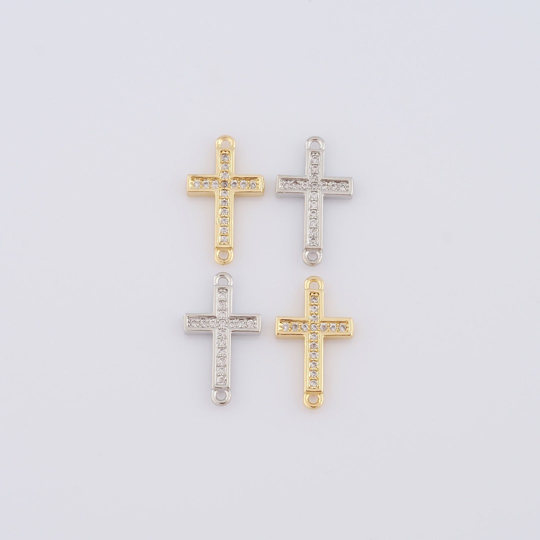 18K Gold Filled Cross Connector, Micro Pave CZ Religious Connector ...