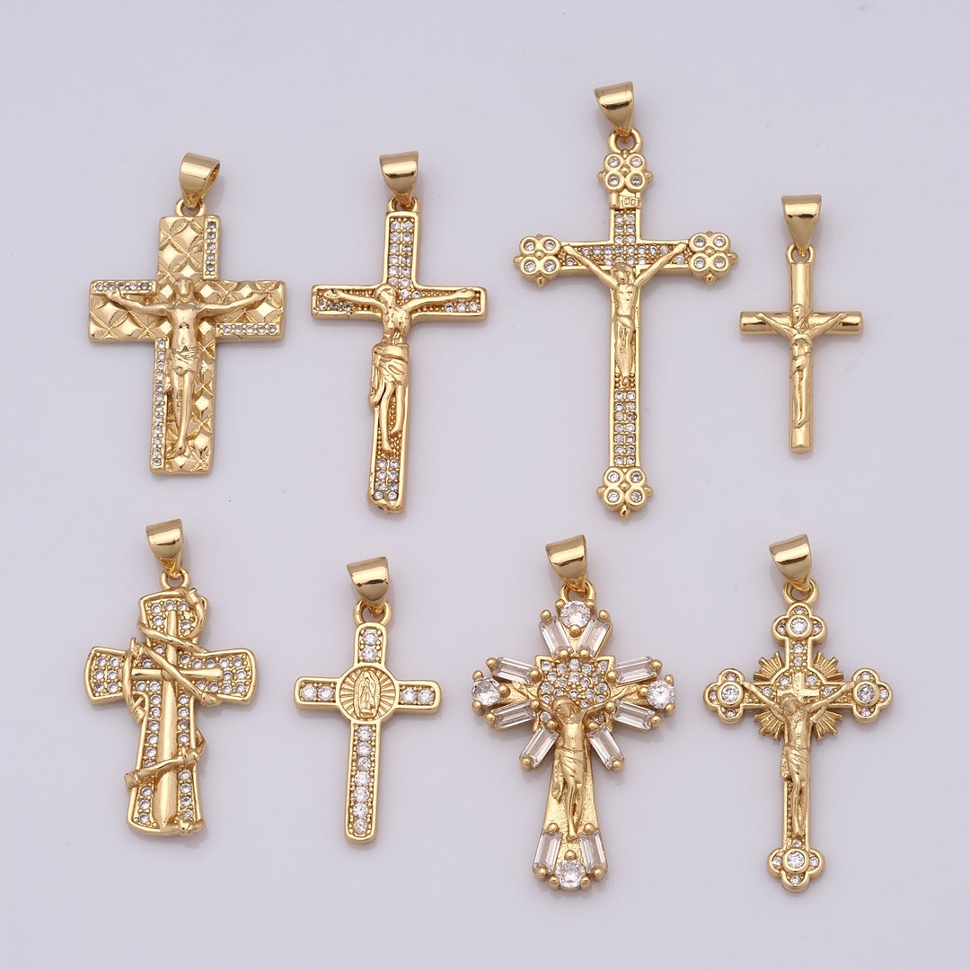 18K Gold Filled Cross Pendant, Micro Pave CZ Jesus Pendant, Christian ...