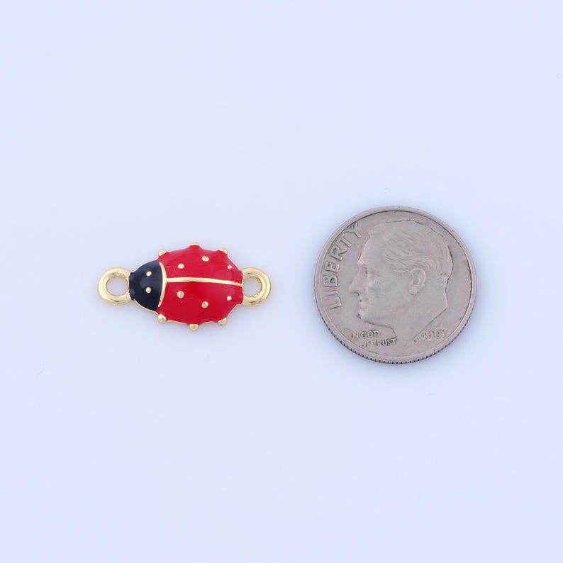 18K Gold Filled Ladybug Connector, Enamel Insect Connector, DIY Jewelry ...