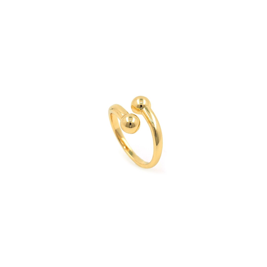 Minimalist Gold Ring, Double Ball Gold Ring, 18K Gold Filled Adjustable ...