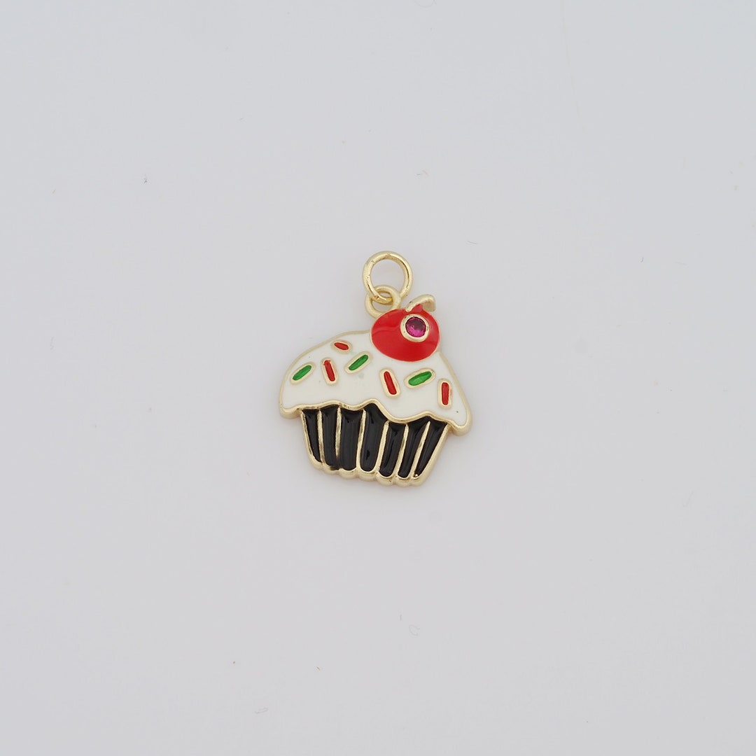 18K Gold Filled Cake Pendant, Dessert Charms, Enamel Charms, DIY ...