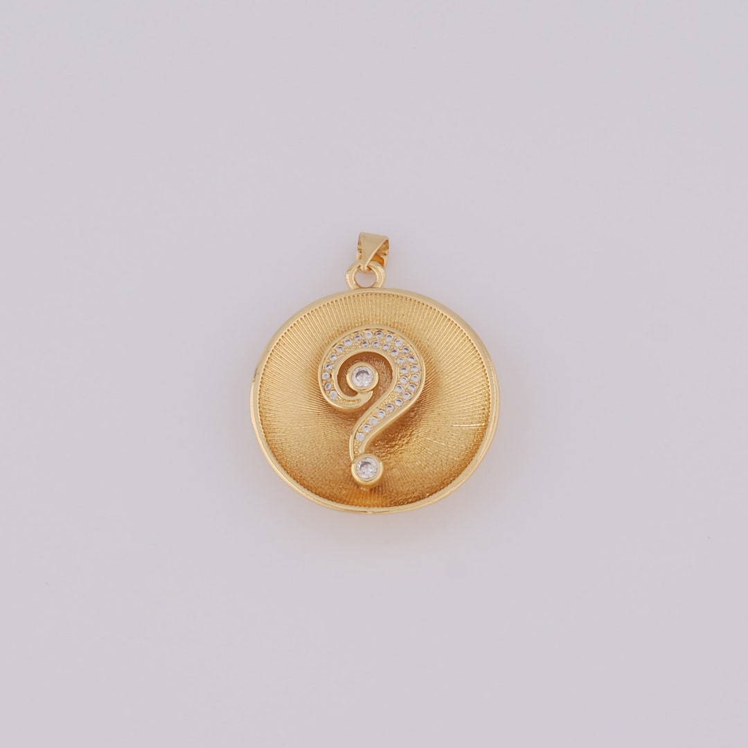 18K Gold Filled Round Pendant，micro Pavé CZ Question Mark Charms, DIY ...