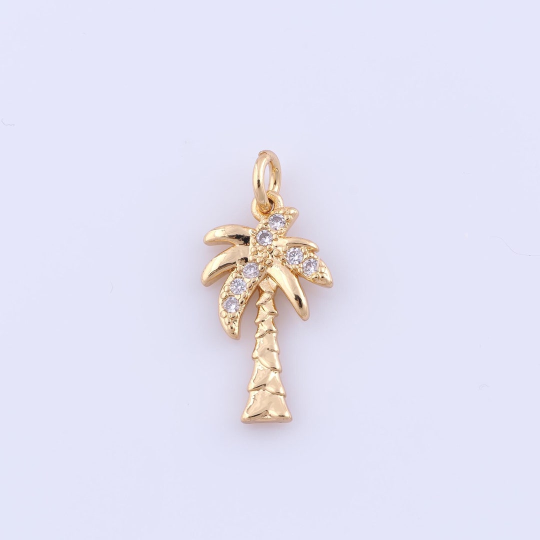 18K Gold Filled Coconut Tree Pendant, Micropavé CZ Tree Charms ...