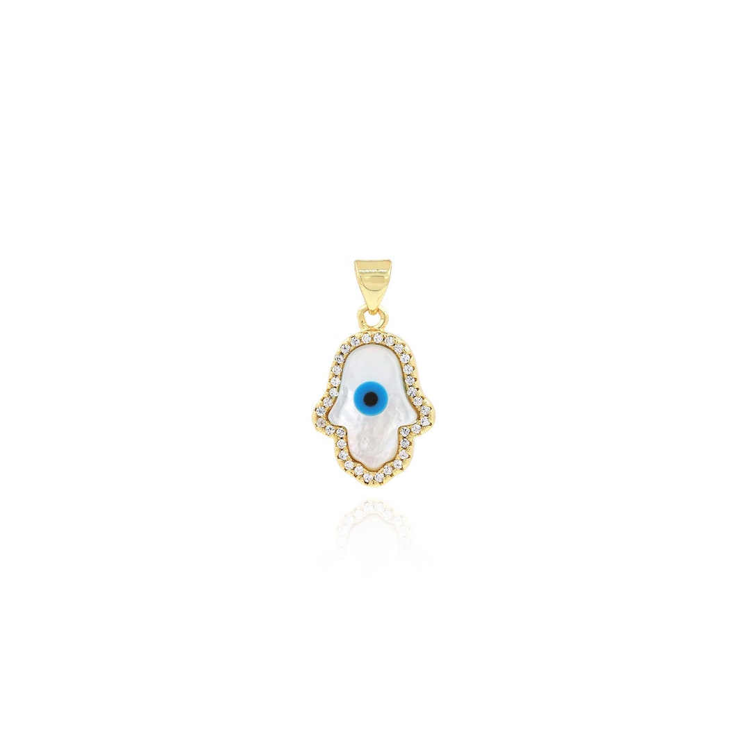 Gold Evil Eye Pendant, Enamel Shell Evil Eye Jewelry, 18K Gold Filled ...