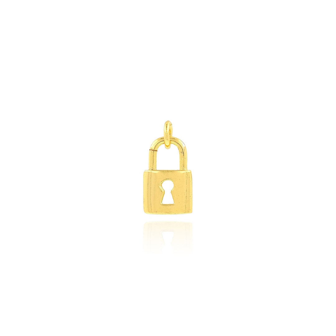 Gold Padlock Necklace Pendant, 18K Gold Plated Brass Small Gold Lock ...