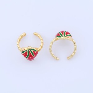 18K Gold Filled Strawberry Ring, Fruit Ring, Enamel Strawberry Ring ...