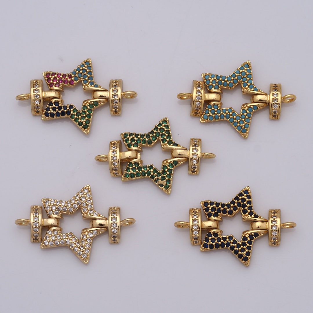 18K Gold Filled Star Connector, Micro Pave CZ Pentagon Connector for ...