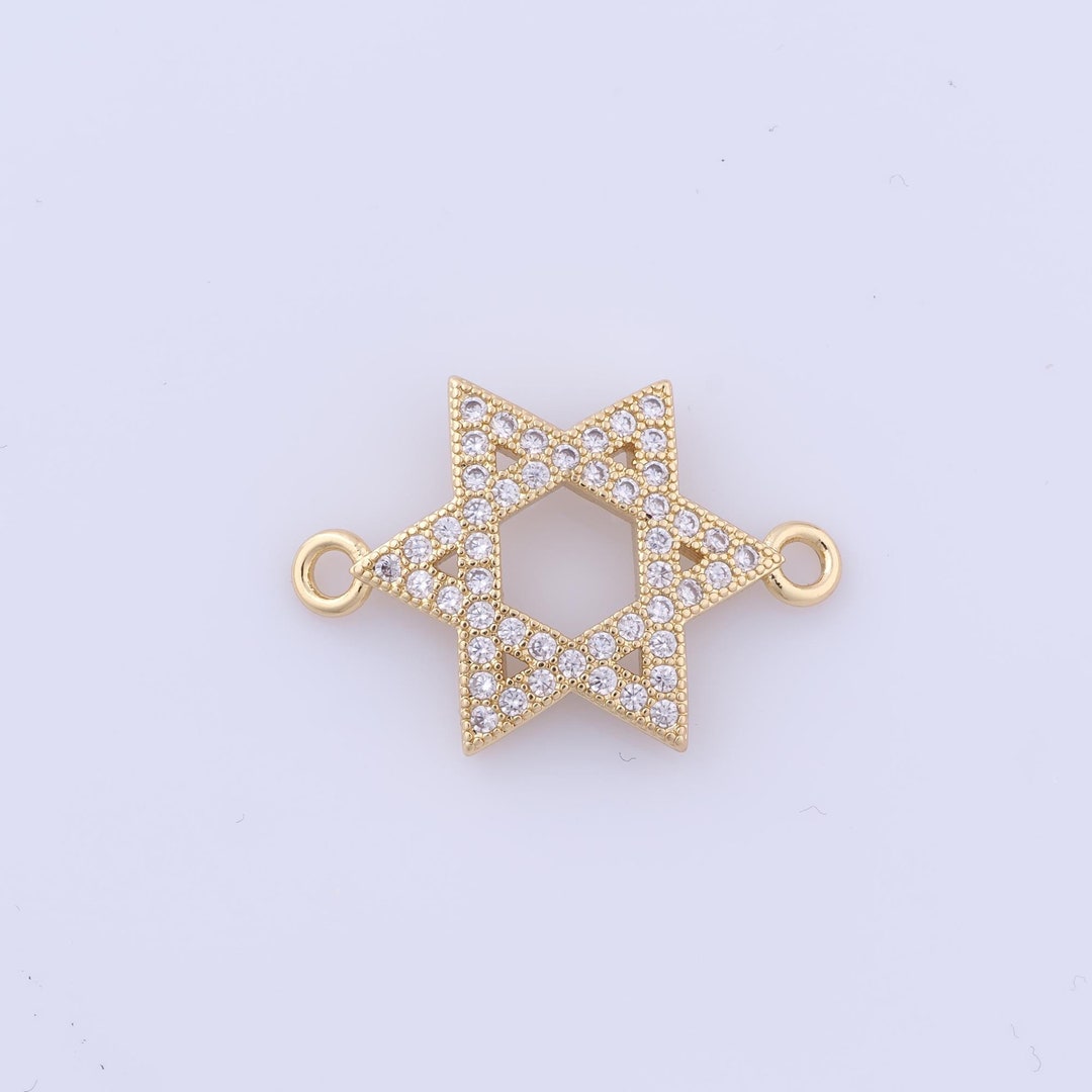 18K Gold Filled Hexagonal Connector, Micro Pavé CZ Star Connector, DIY ...