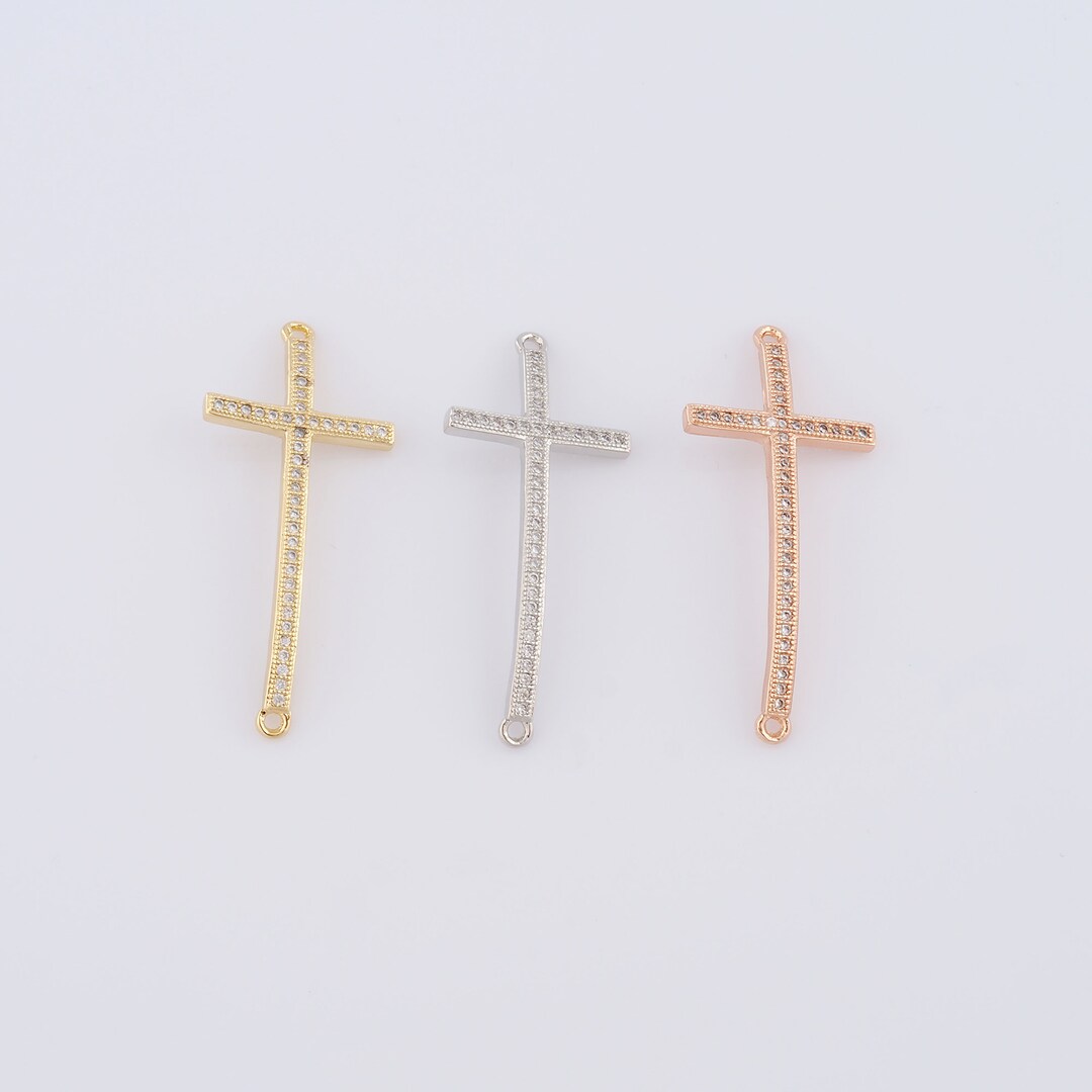18K Gold Filled Cross Connector, Micro Pave CZ Religious Connector ...