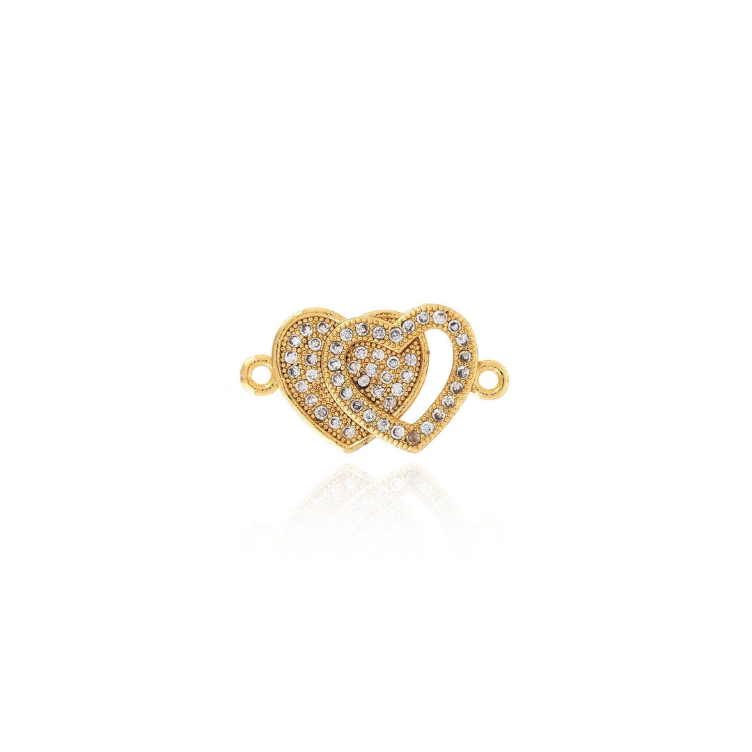 18K Gold Filled Double Heart Connectors, Micropavé CZ Love Connectors ...