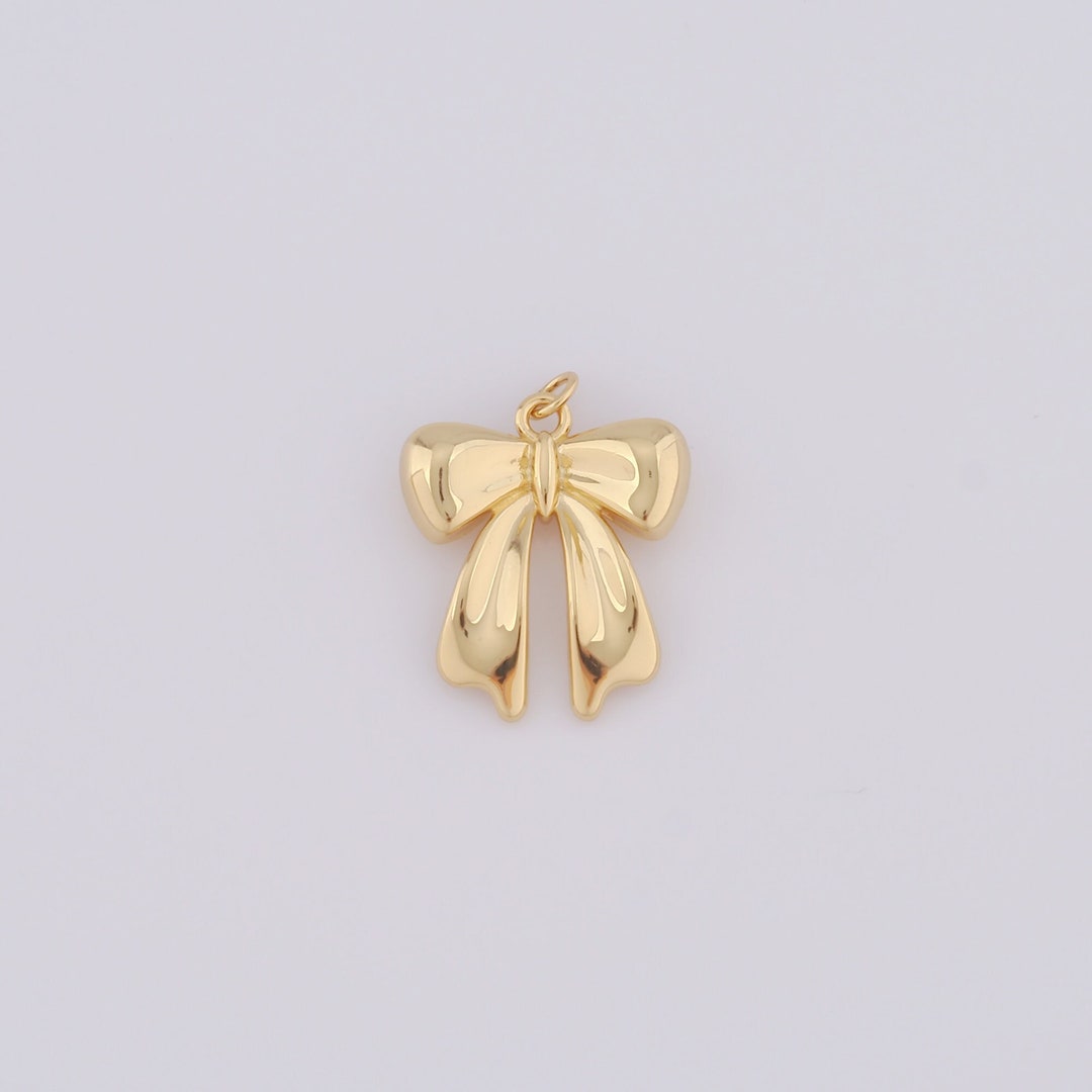 18K Gold Filled Bow Pendant, Bow Charms, DIY Jewelry Making,28.5x22x6mm ...