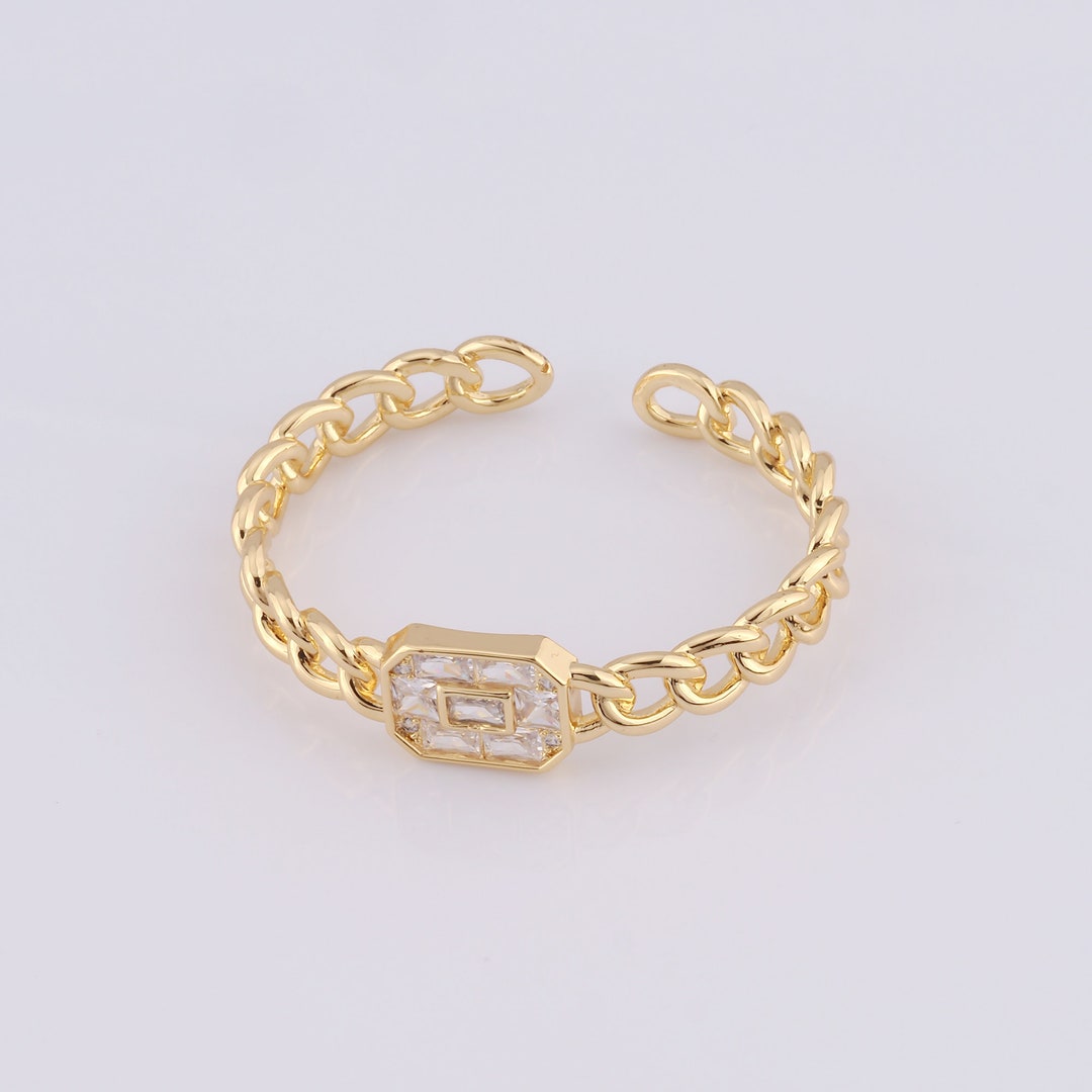 18K Gold Filled Open Bangles, Micro Pave CZ Rectangle Bangles, Chain ...