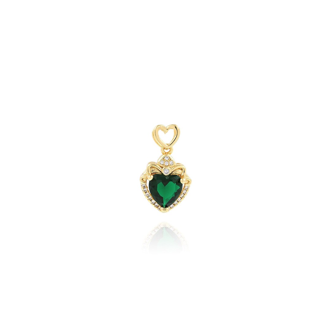 Emerald Heart Pendant, 18K Gold Filled Love Charm, Single Zircon Gold ...