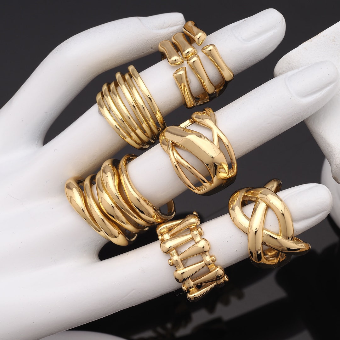 18K Gold Filled Twisted Ring, Wide Ring, Geometric Ring, Fashion Ring ...