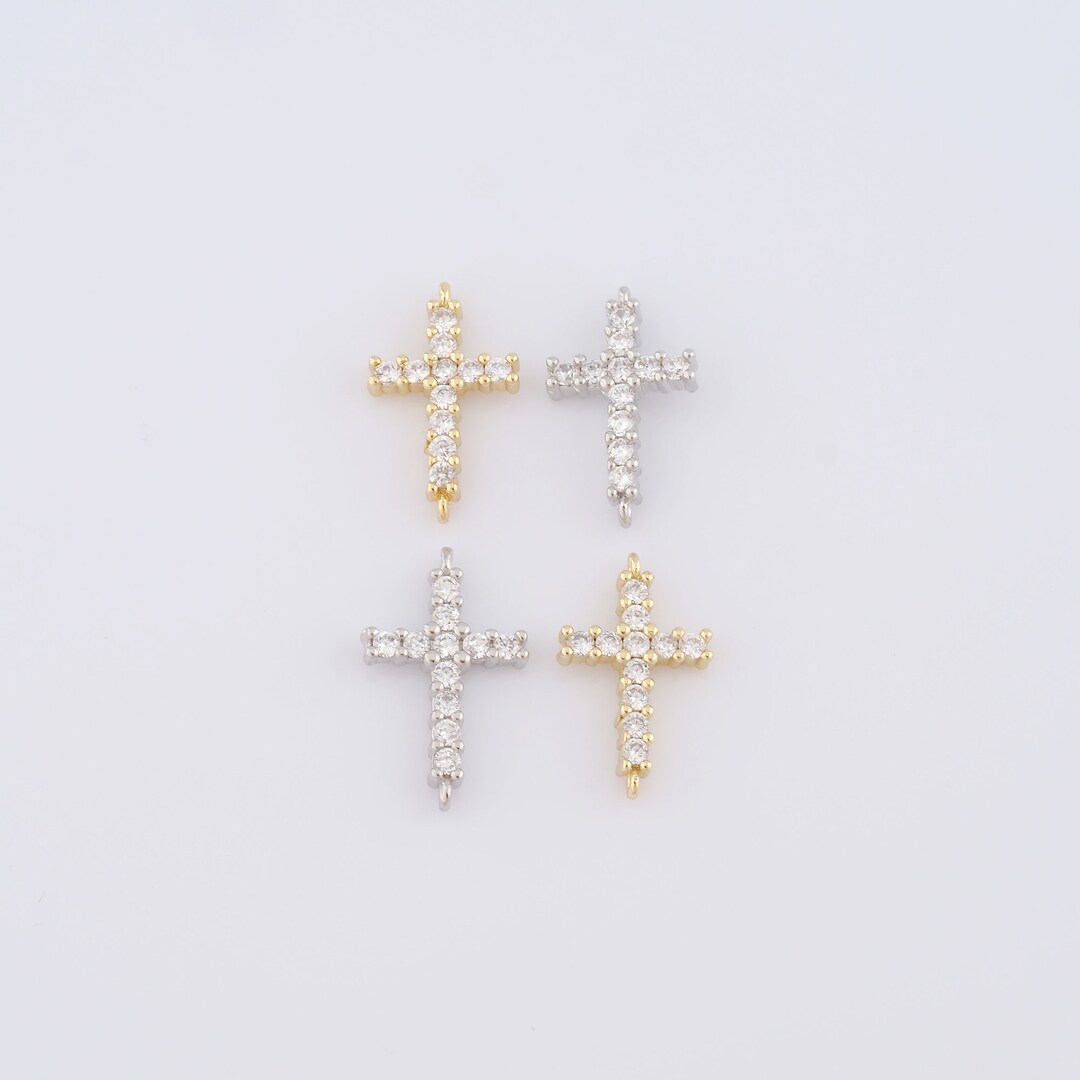 18K Gold Filled Cross Connector, Micro Pave CZ Religious Connector ...