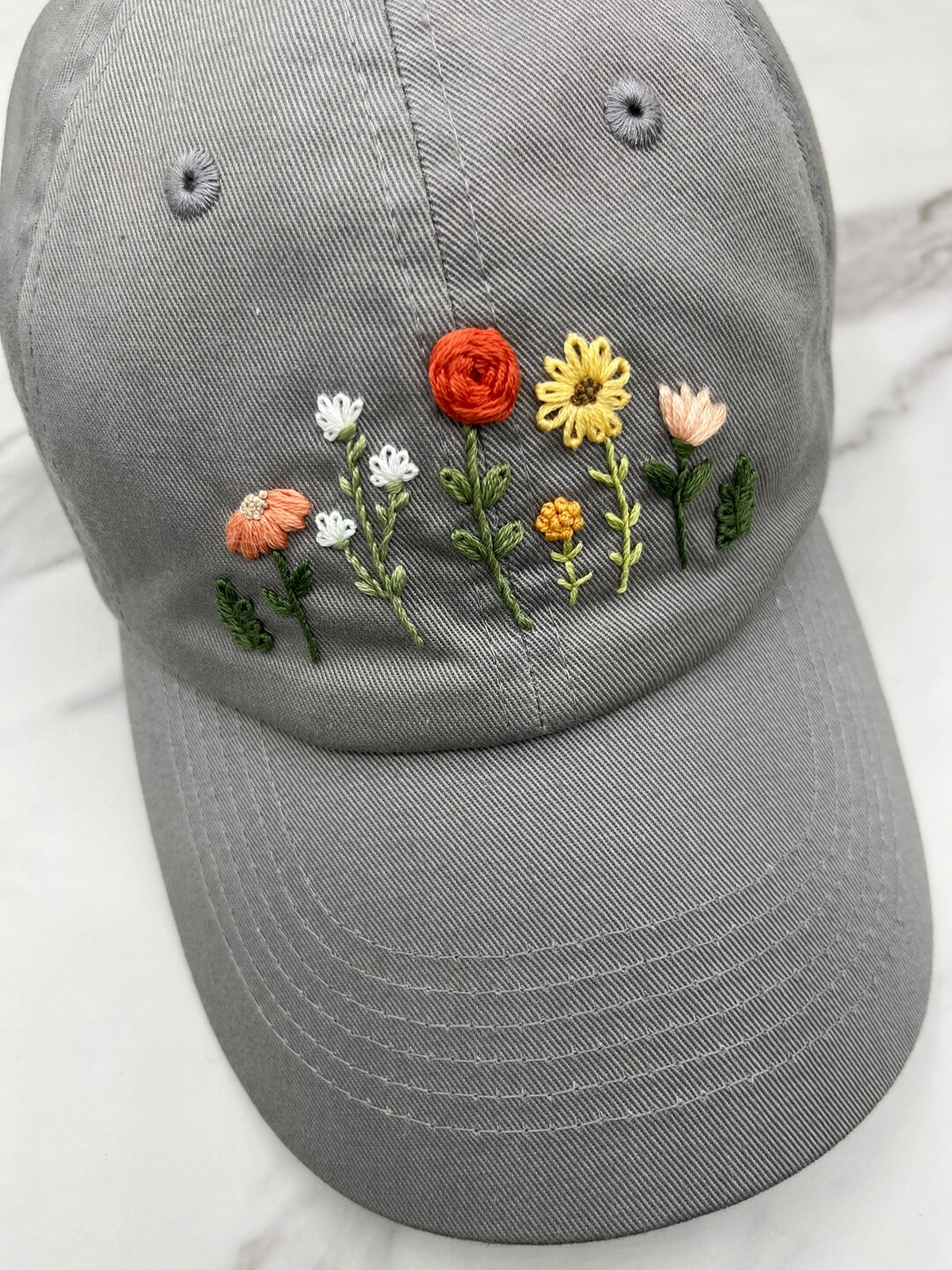 Hand Embroidered Grey Floral Hat, Ready to Ship - Etsy