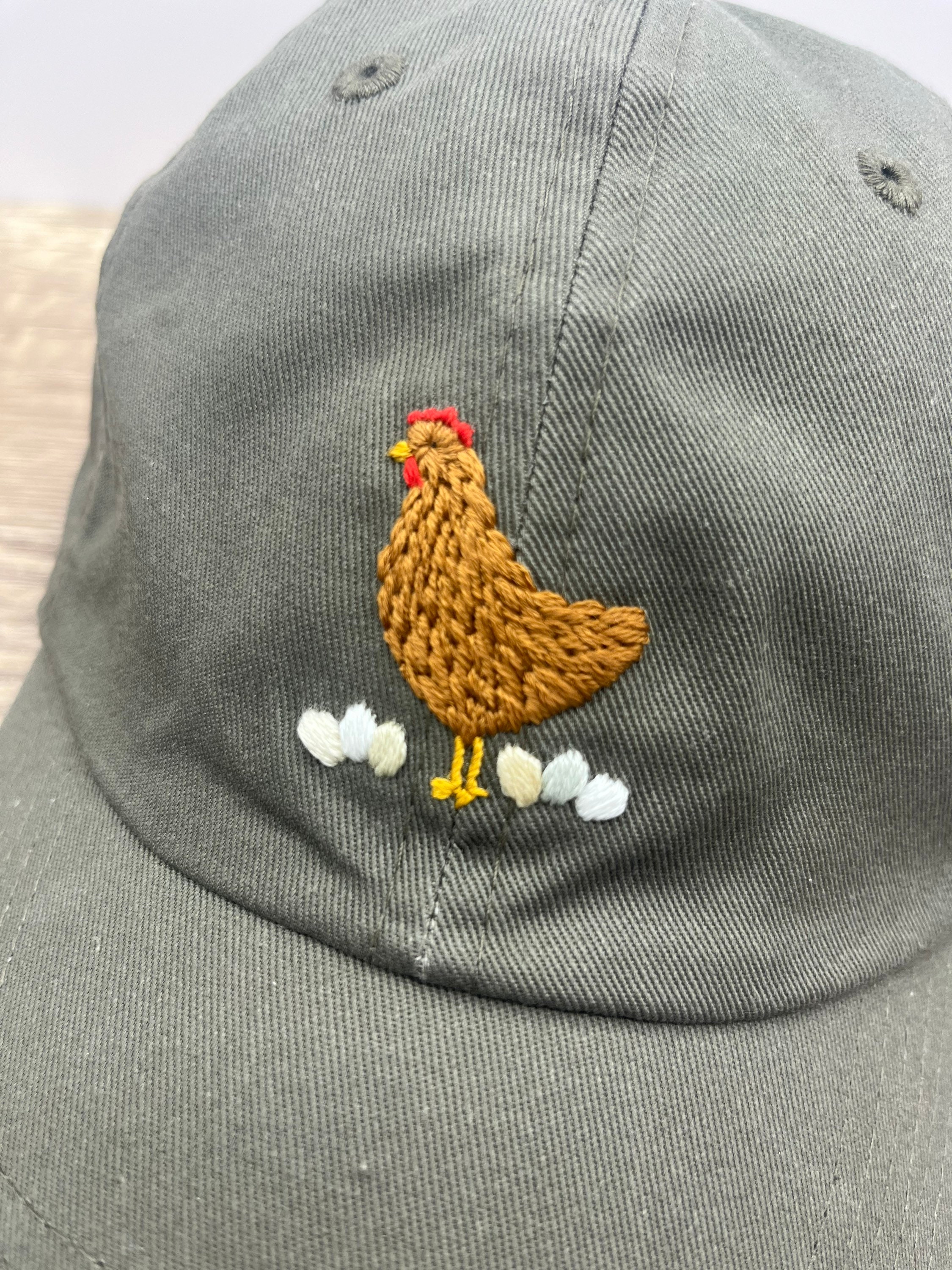 Hand Embroidered Chicken and Eggs Olive Hat, Ready to Ship - Etsy