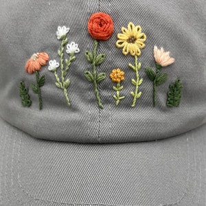 Hand Embroidered Grey Floral Hat, Ready to Ship - Etsy