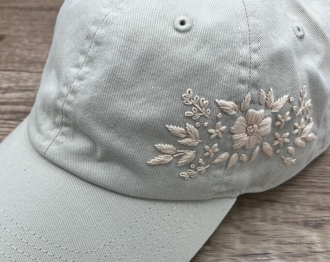 Hand Embroidered Tan Floral Hat, Ready to Ship - Etsy