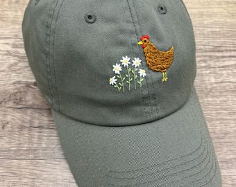 Hand Embroidered Tan Floral Hat, Ready to Ship - Etsy