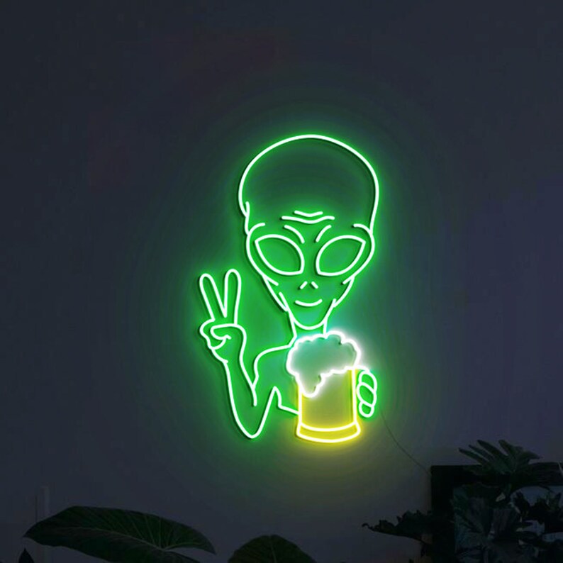 Alien Drinking Beerneon Beer Bar Sign Alien Pub Wall Decor - Etsy