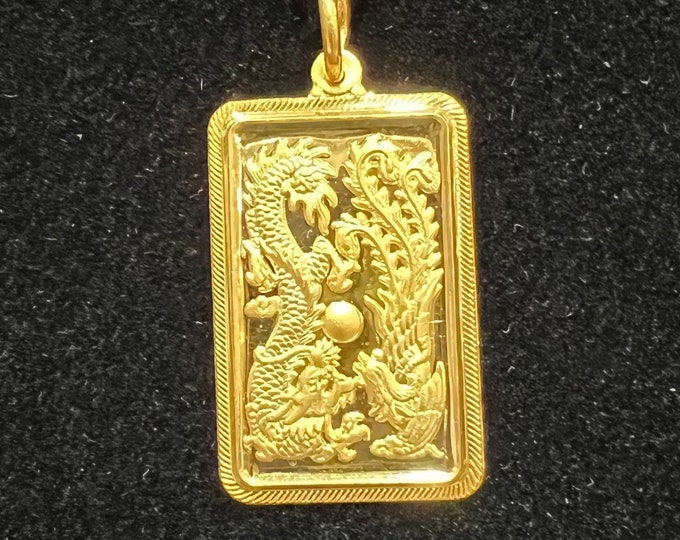 24k Gold Dragon Phoenix Pendant (rectangle) - Etsy