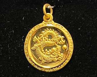 Vintage 24K 980 Solid Pure Gold Diamond Cut Dragon Pendant. - Etsy
