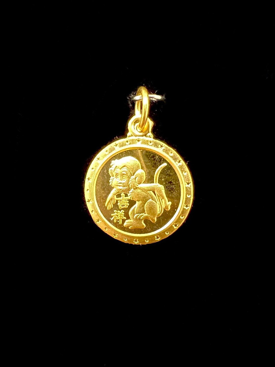 24k Gold Round Monkey Pendant (solid, 15mm) - Etsy