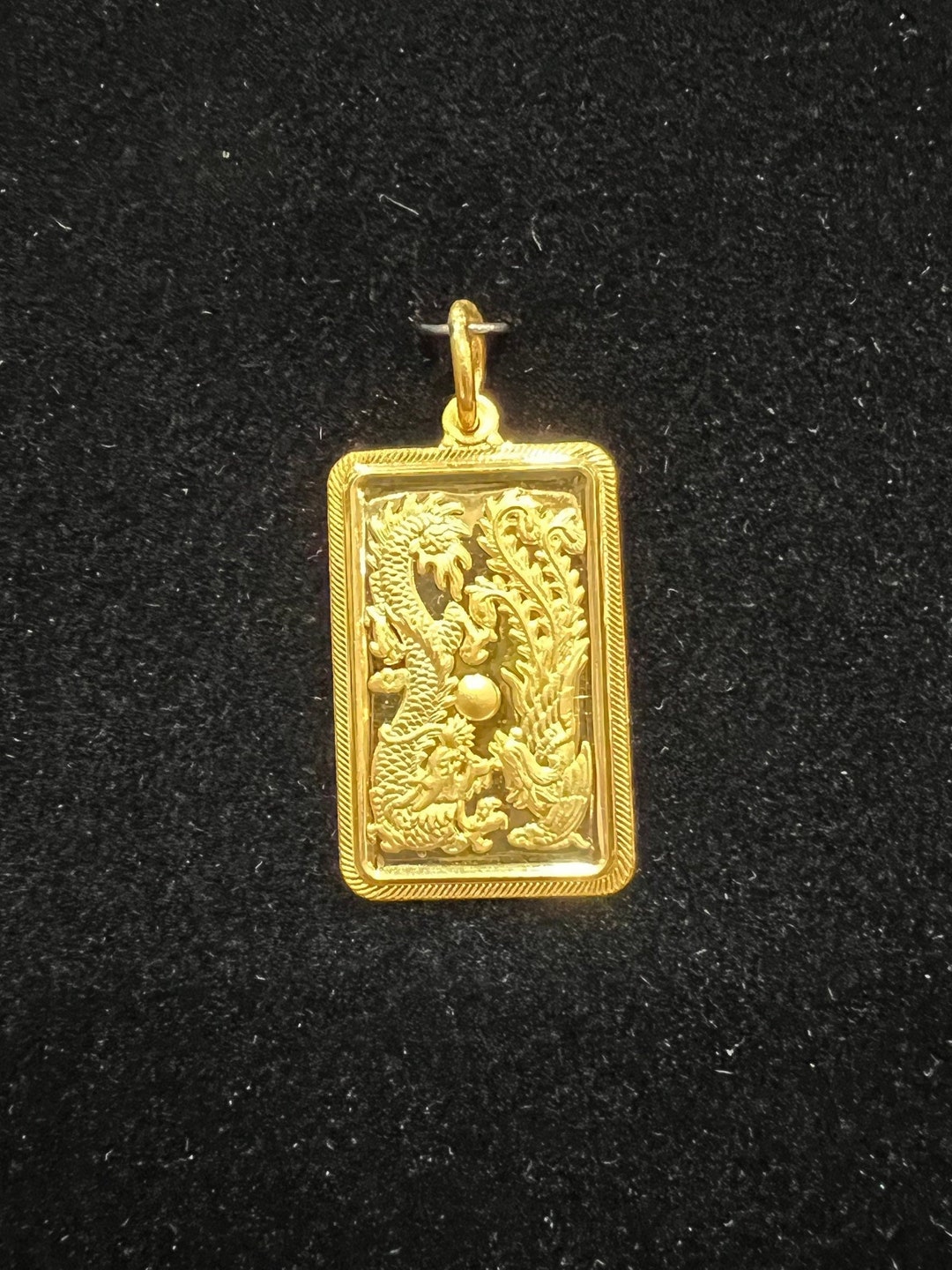24k Gold Dragon Phoenix Pendant (rectangle) - Etsy